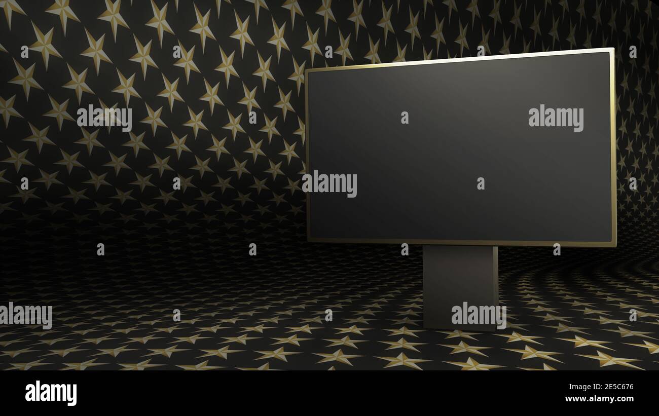 Movie stars 3D illustration concept, virtual backdrop. A dark graphic ...