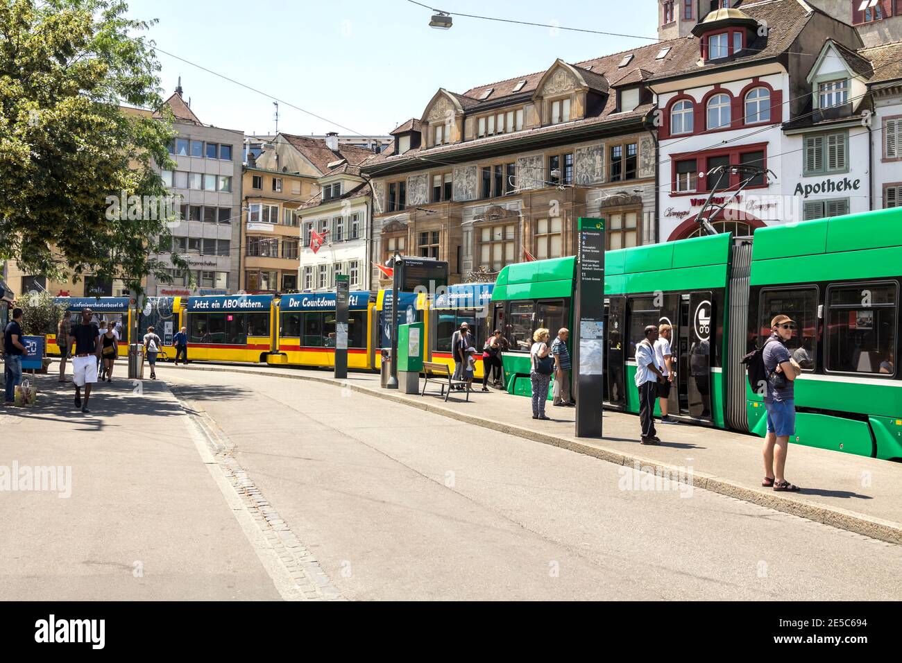 Basel, SWITZERLAND : City tram in Basel in a beautiful summer day ...