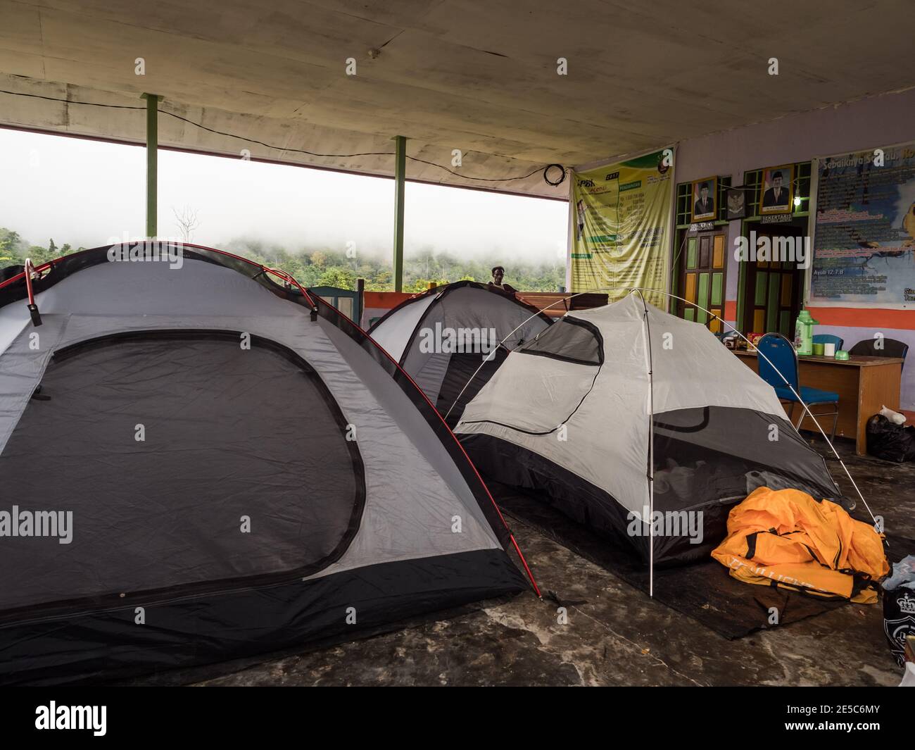 Kensi, Arguni, Indonesia - February 06, 2018: Tents inside a brick ...