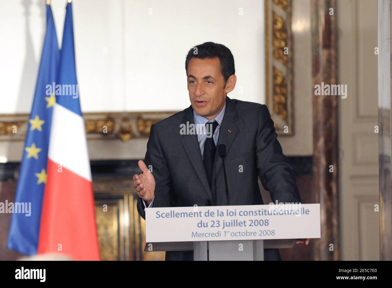 French President Nicolas Sarkozy delivers during the ceremony where the ...