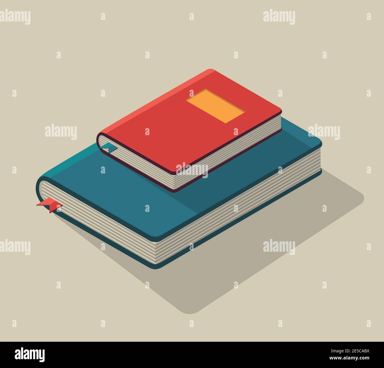 Isometric vector illustration of books. Little red book is on big blue ...