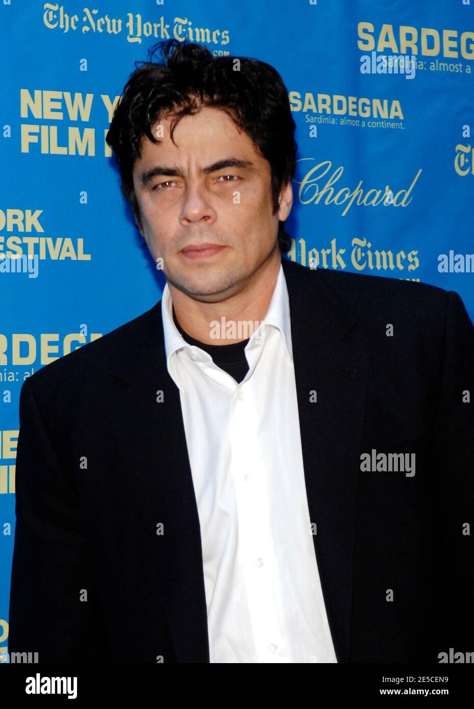 Actor Benicio Del Toro posing at the New York Film Festival screening ...