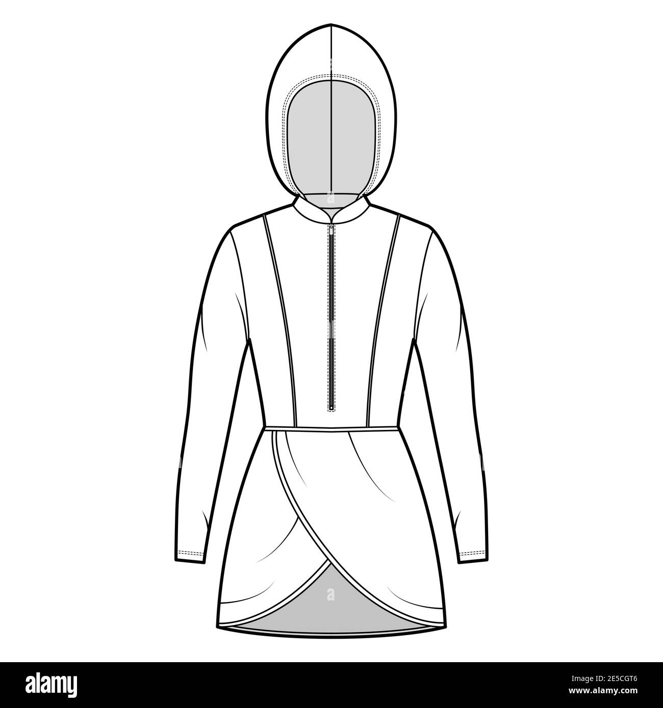 Modest hijab tunic technical fashion illustration with zip henley neck ...