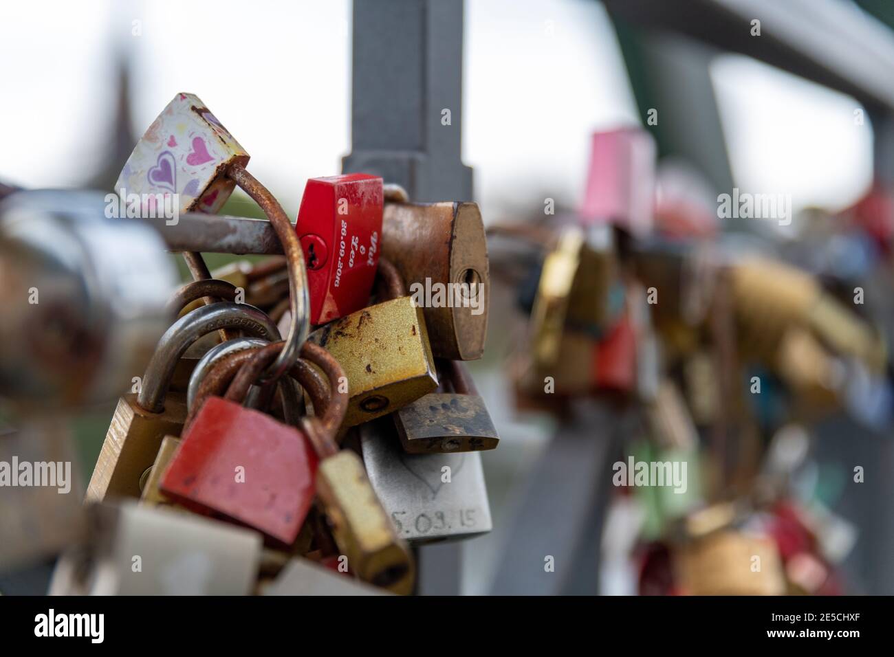 Padlocks on the Love Lock Bridge (Eiserner Steg, Iron Bridge) in ...
