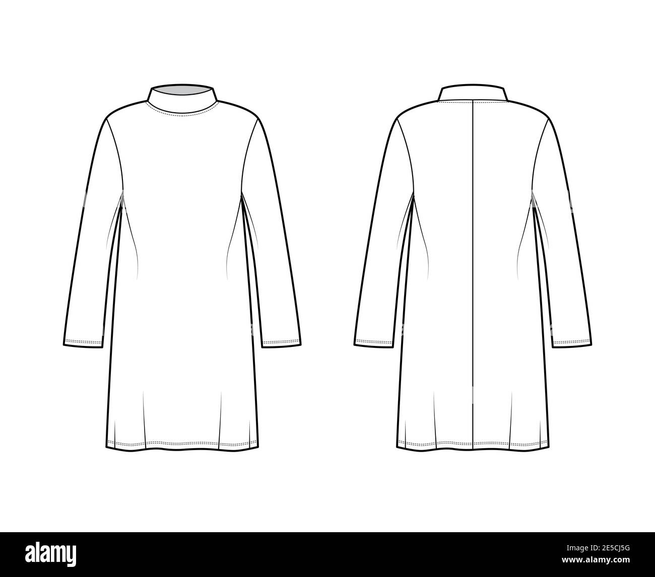 Tunic sweater technical fashion illustration with stand-away collar ...