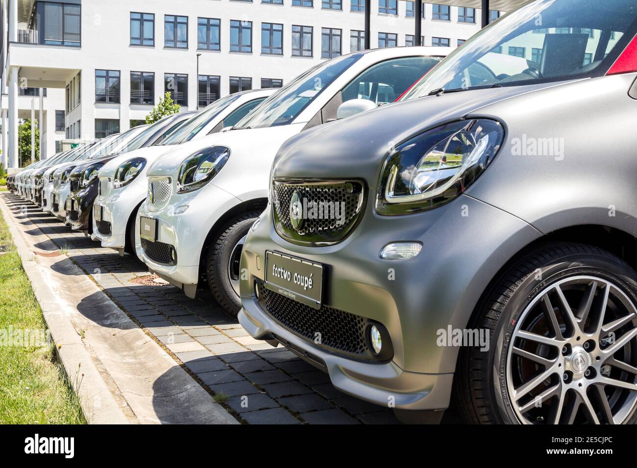 Nurnberg, Germany: A Smart Fortwo car exhibited in front of the ...