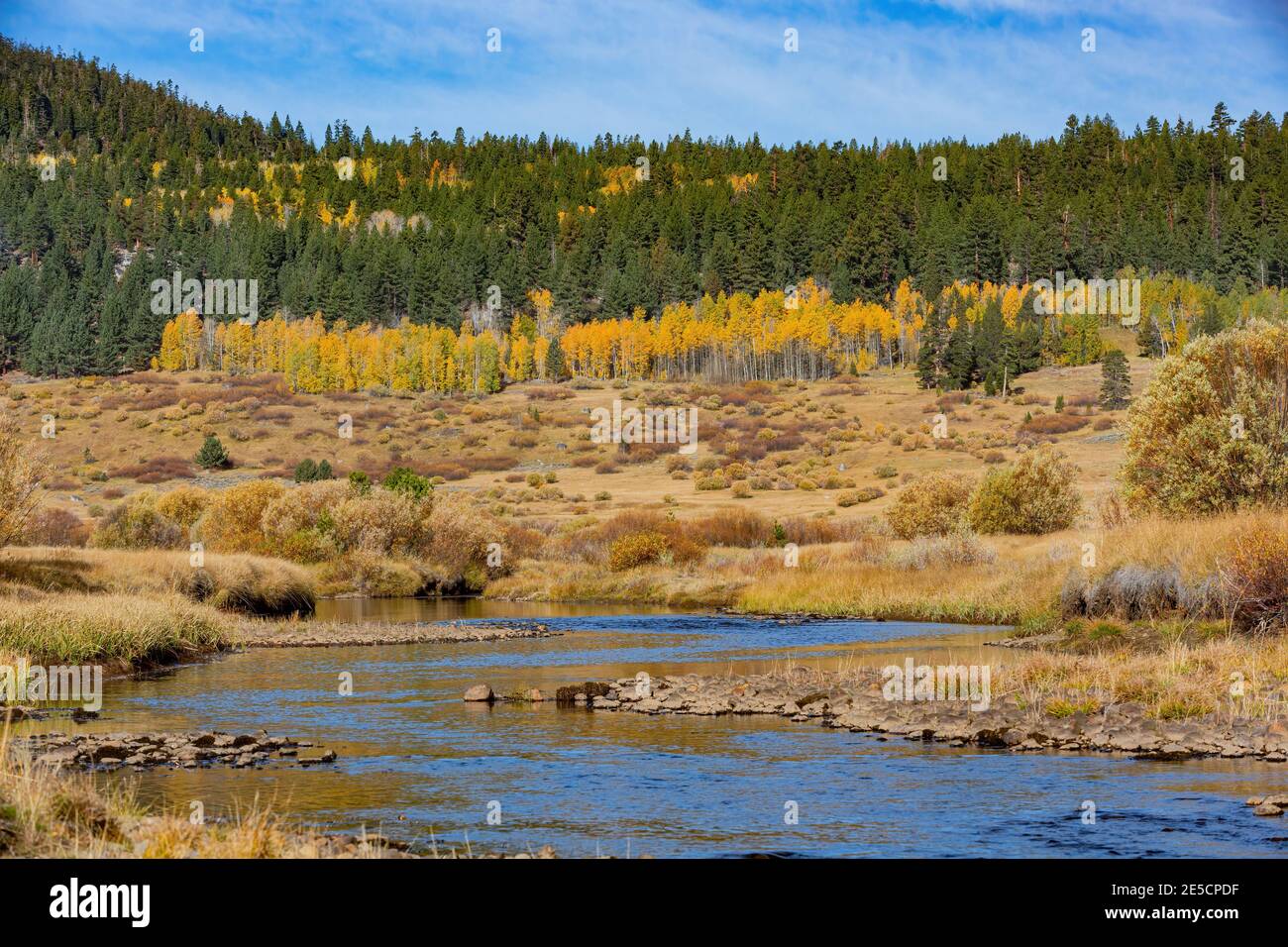 Sunny view with beautiful fall color along the Hope Valley in Lake ...