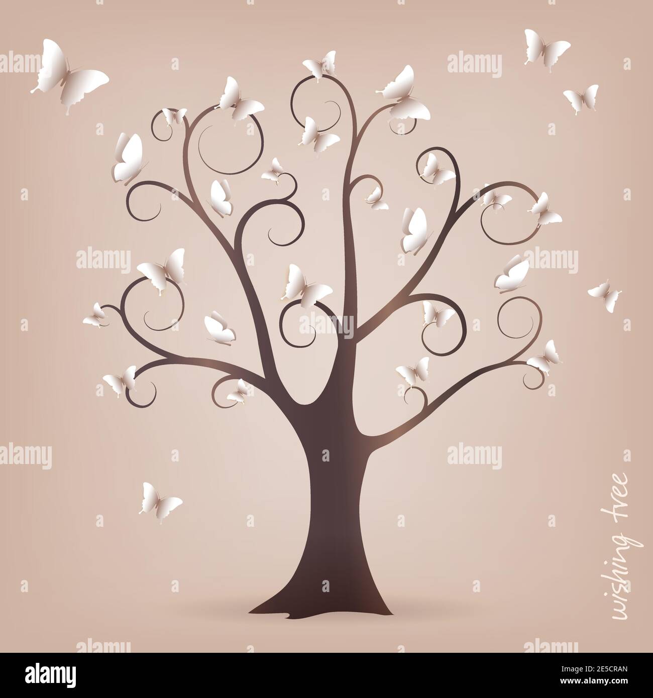 Wishing tree with baterflys. Vintage card. Vector illustration Stock ...