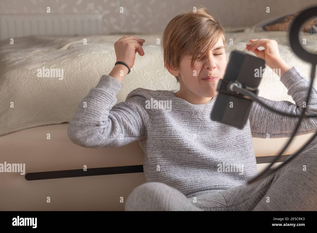 beautiful boy teenager making selfie and enjoy blogging for social ...