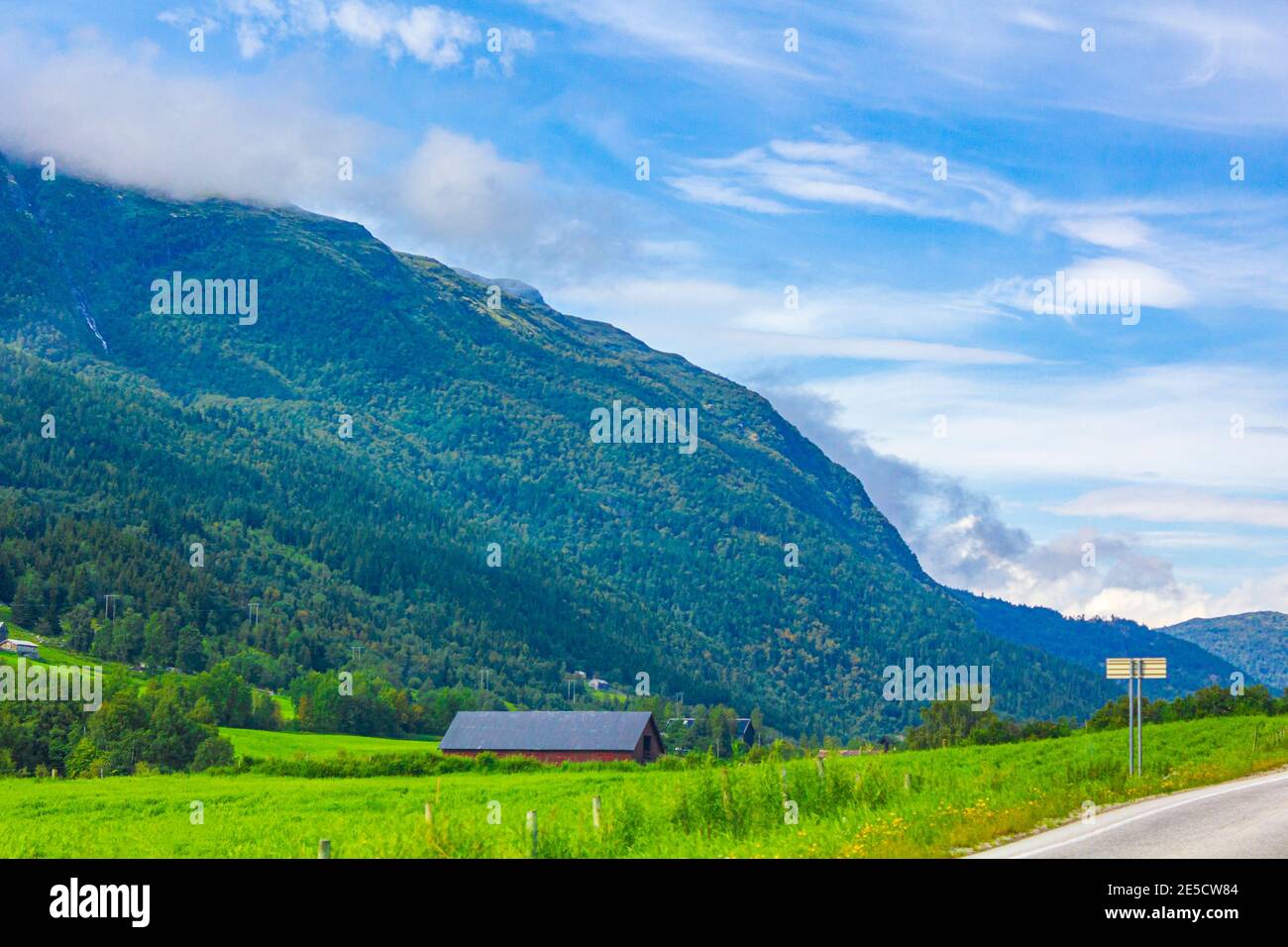 Amazing incredible norwegian landscape with mountains and forests in ...