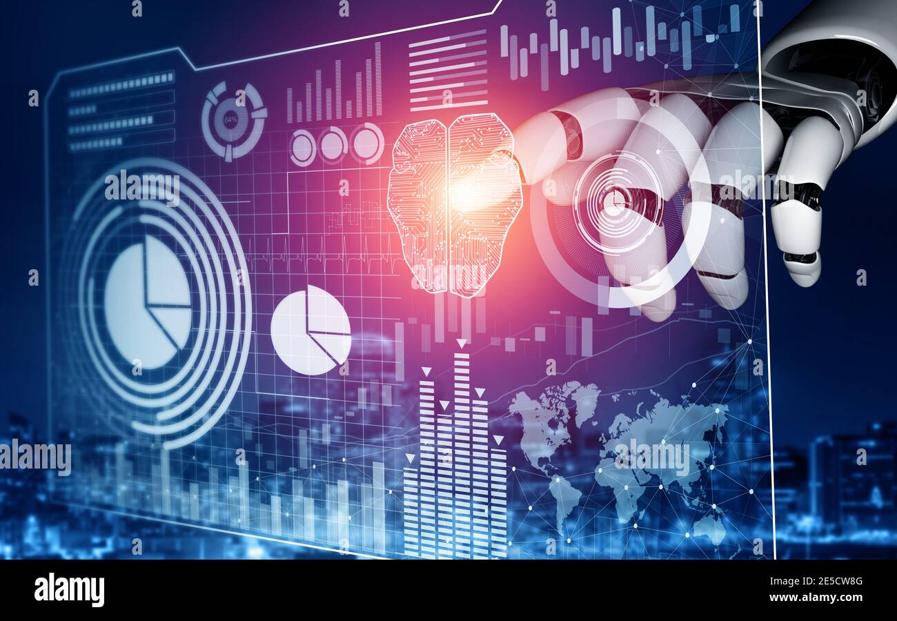 3D Rendering futuristic robot technology development, artificial intelligence AI, and machine ...