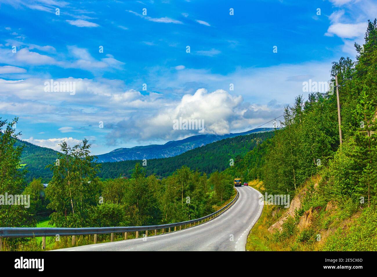 Amazing incredible norwegian landscape with mountains and forests in ...