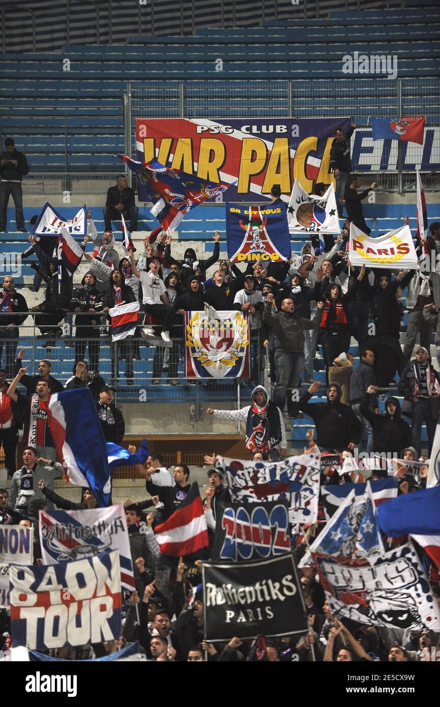 Paris Saint-Germain supporters during French First League Soccer match ...