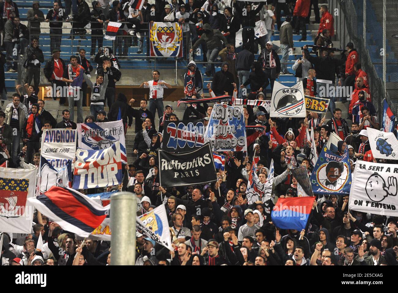 Paris Saint-Germain supporters during French First League Soccer match ...