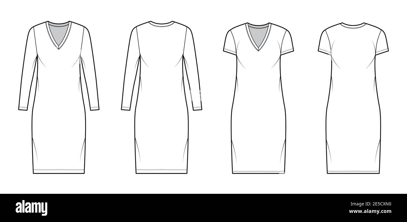 T Shirt Dress Technical Fashion Illustration With V Neck Long Short