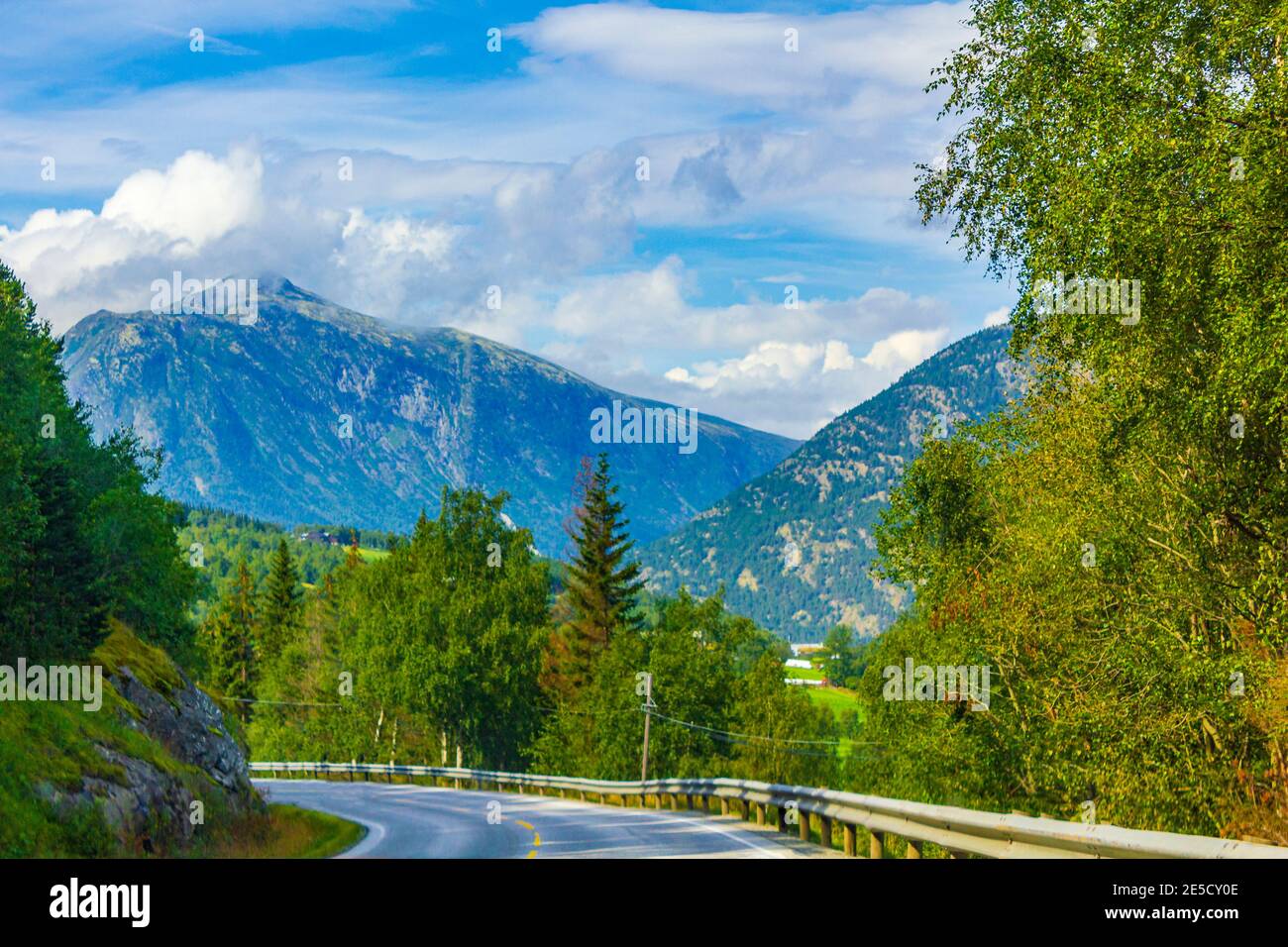 Amazing incredible norwegian landscape with mountains and forests in ...