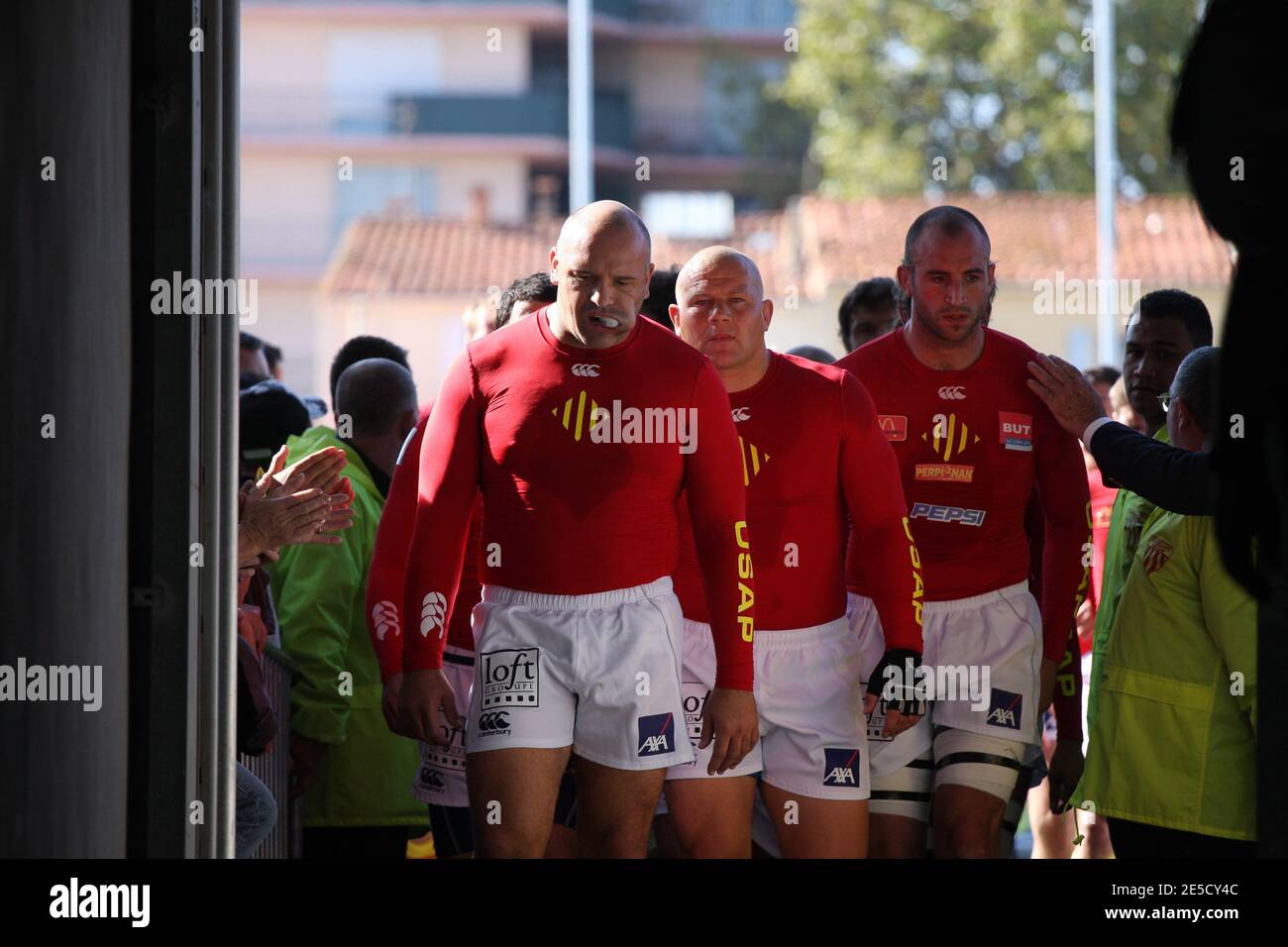 USAP's Sebastien Bozzi, Marius Tincu and Olivier Olibeau prior to the ...