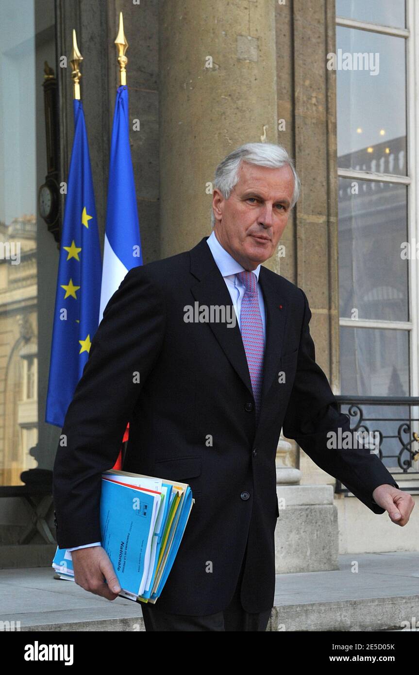 Michel Barnier leaves ministers council at the Elysee Palace in Paris ...