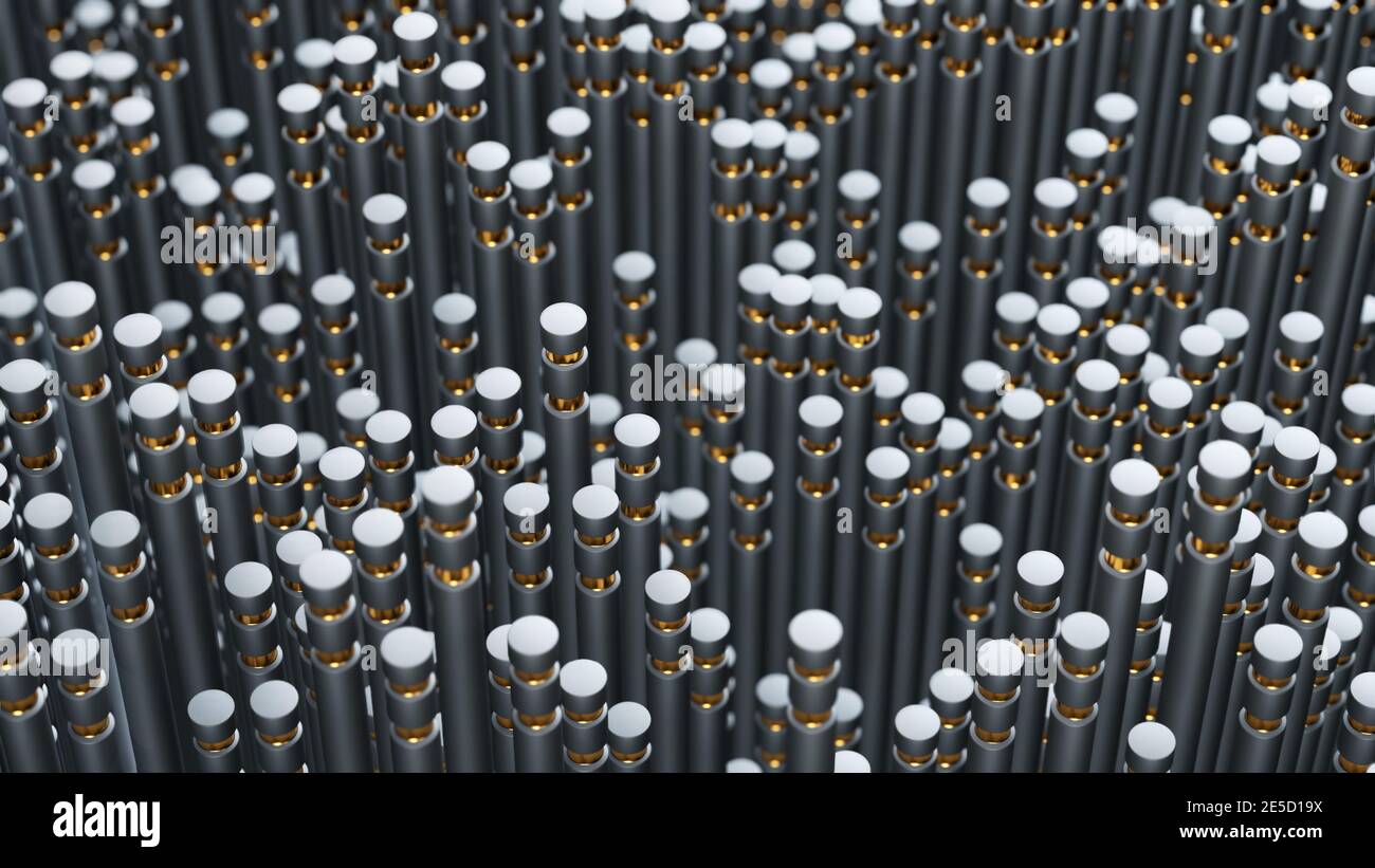 Abstract dark mettal cylinders with golden. looped video background. 3d ...