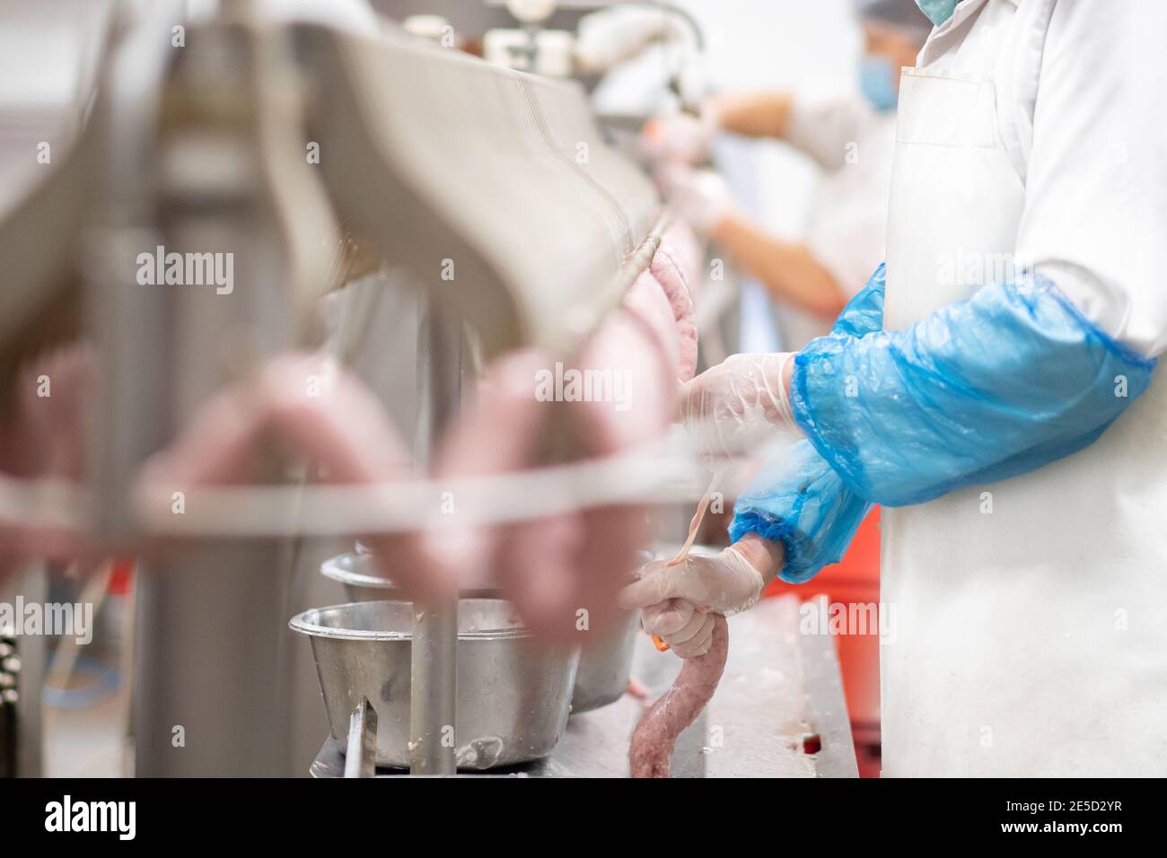 Sausage production line in modern meat factory Stock Photo - Alamy