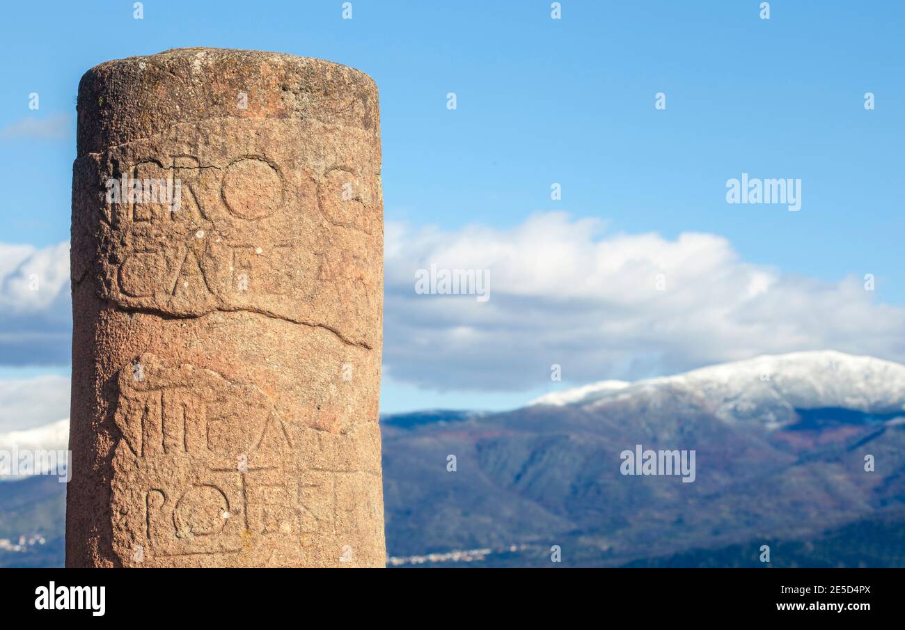 Miliarium at Roman city of Caparra, Caceres, Extremadura, Spain Stock ...