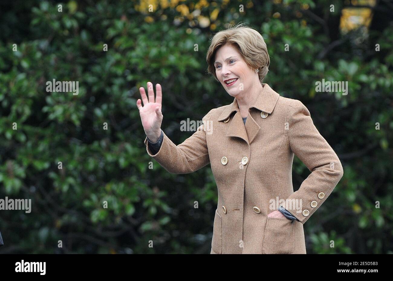 U.S. President George W. Bush and first lady Laura Bush deliver remarks ...