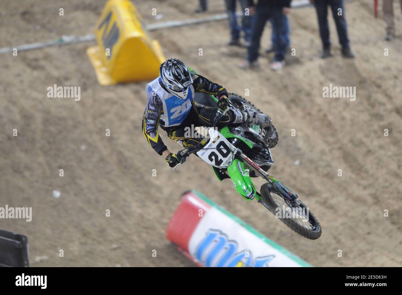 Competitor rides during the French Supercross motorcycling race at the ...