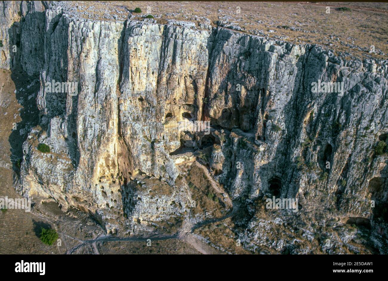 Aerial view caves in clfface Mount Arbel Israel Stock Photo - Alamy