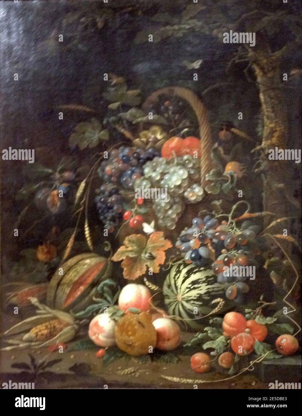 Abraham Mignon, Stillleben mit Früchtekorb, Kürbis, Melone und ...