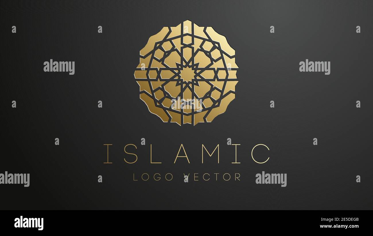 3D Gold Islamic logo. Geometric islamic ornament round mandala. Muslim ...