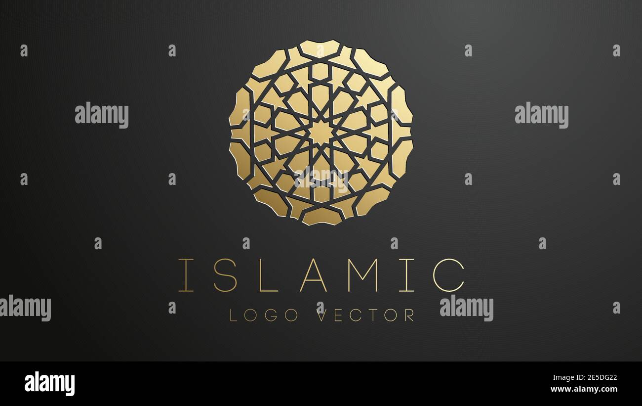 3D Gold Islamic logo. Geometric islamic ornament round mandala. Muslim ...