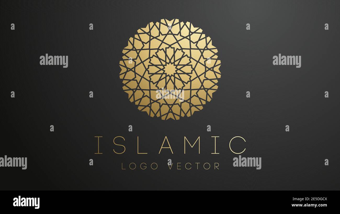 3D Gold Islamic logo. Geometric islamic ornament round mandala. Muslim ...