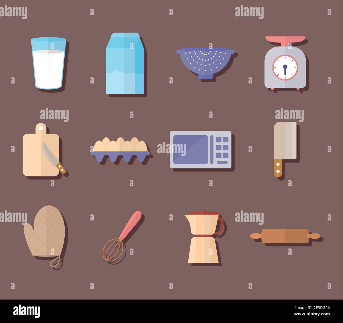 set of kitchenware icons on a brown background Stock Vector Image & Art ...