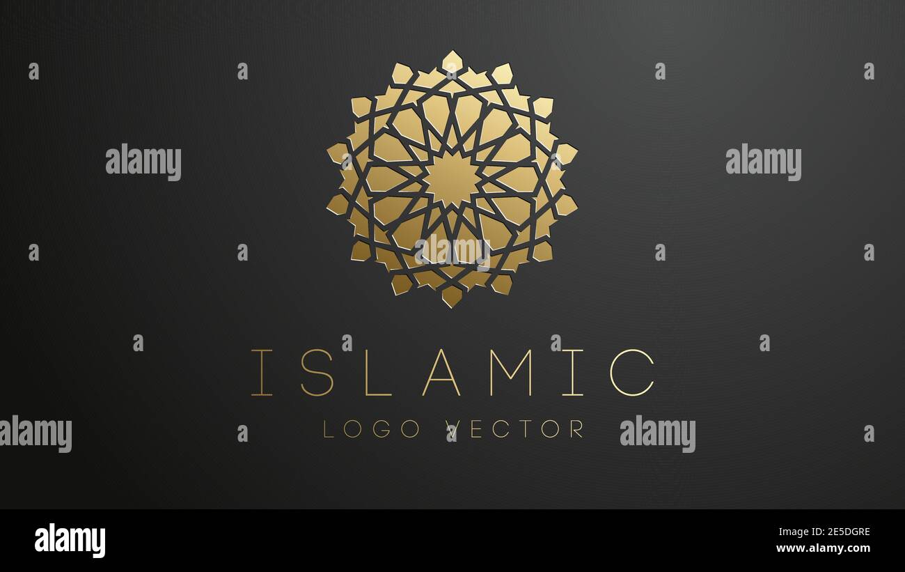 3D Gold Islamic logo. Geometric islamic ornament round mandala. Muslim ...