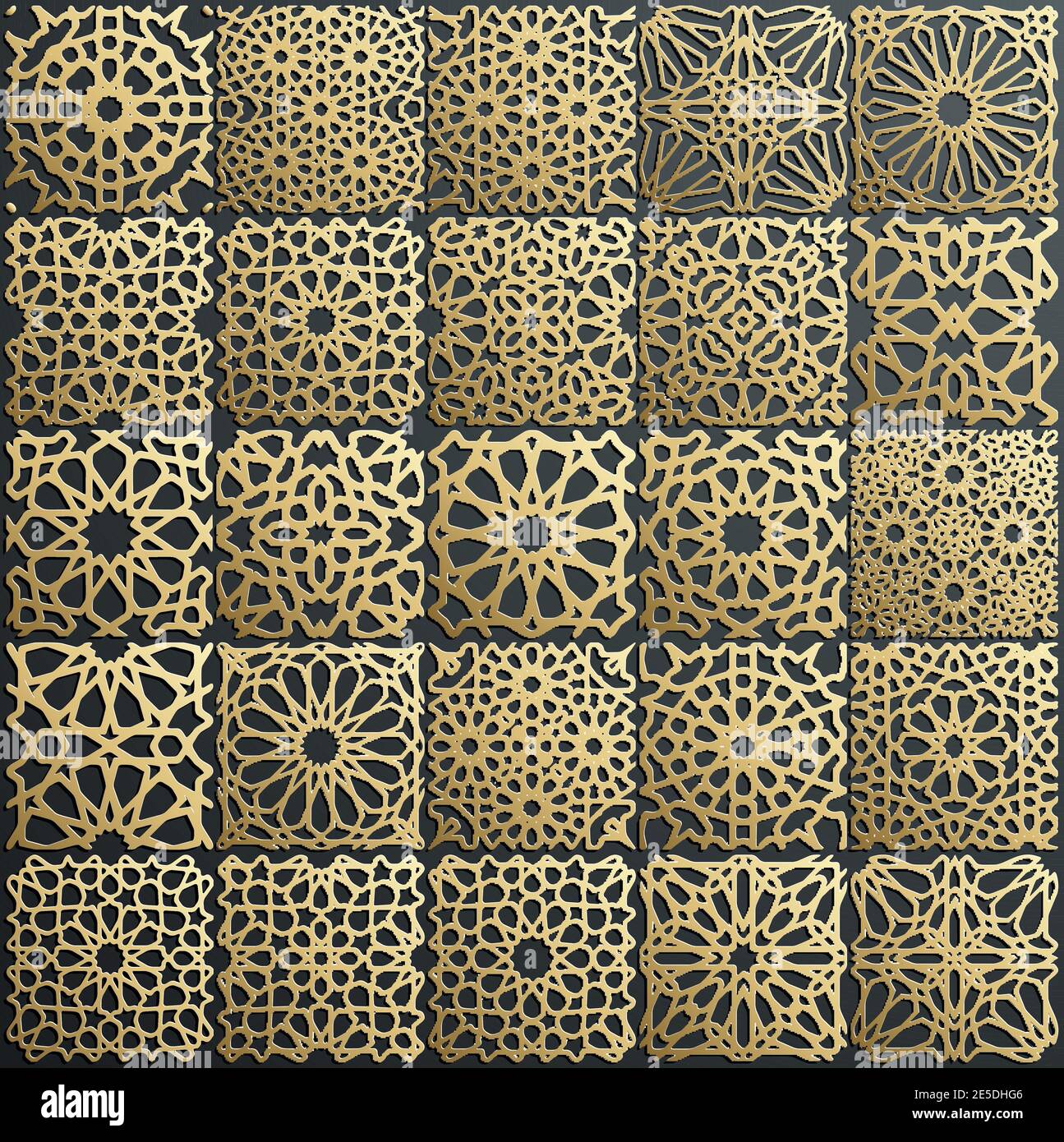 Gold ornament on black. Islamic pattern set. Arabic geometric pattern ...