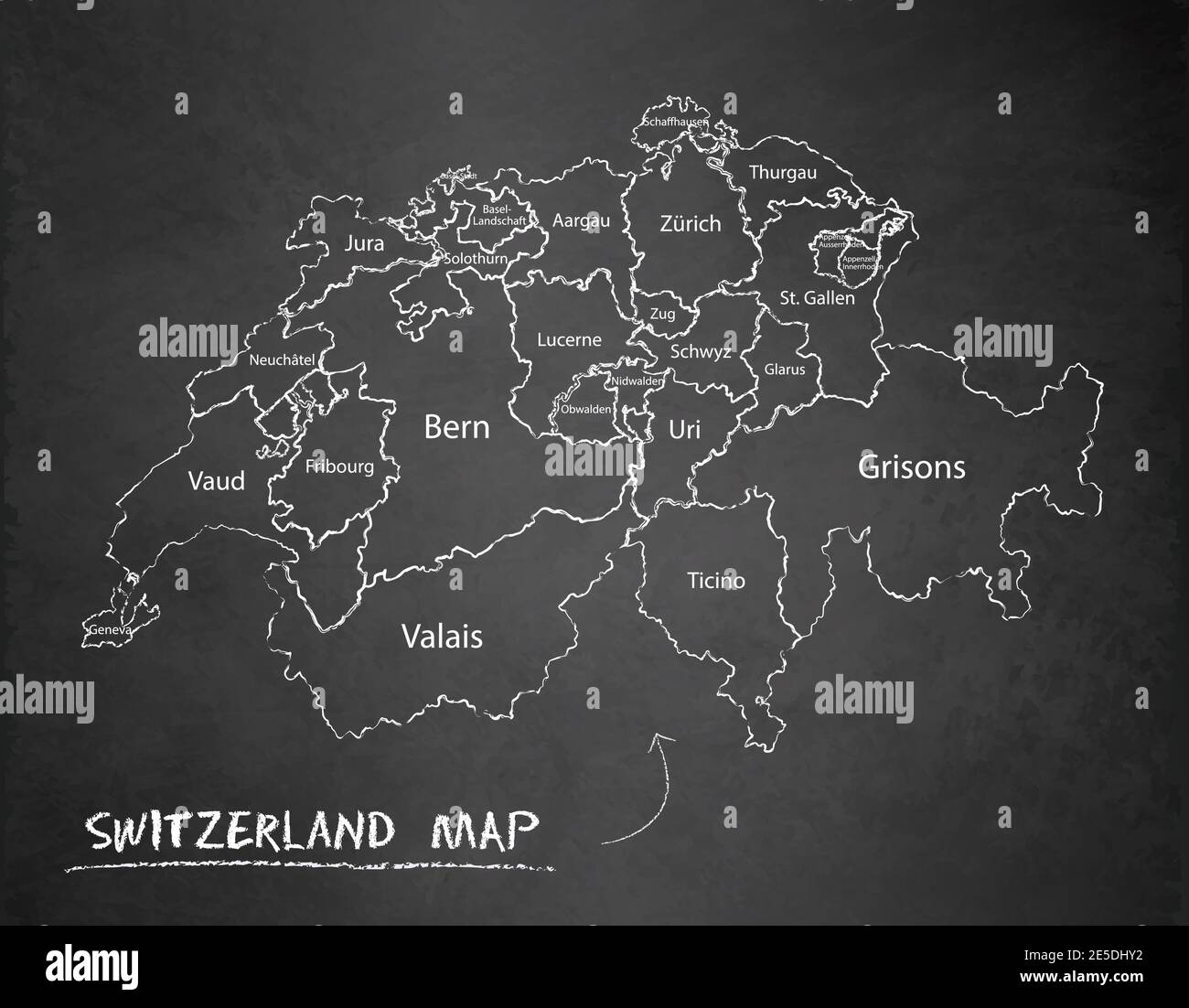 Switzerland map administrative division, separates regions and names ...