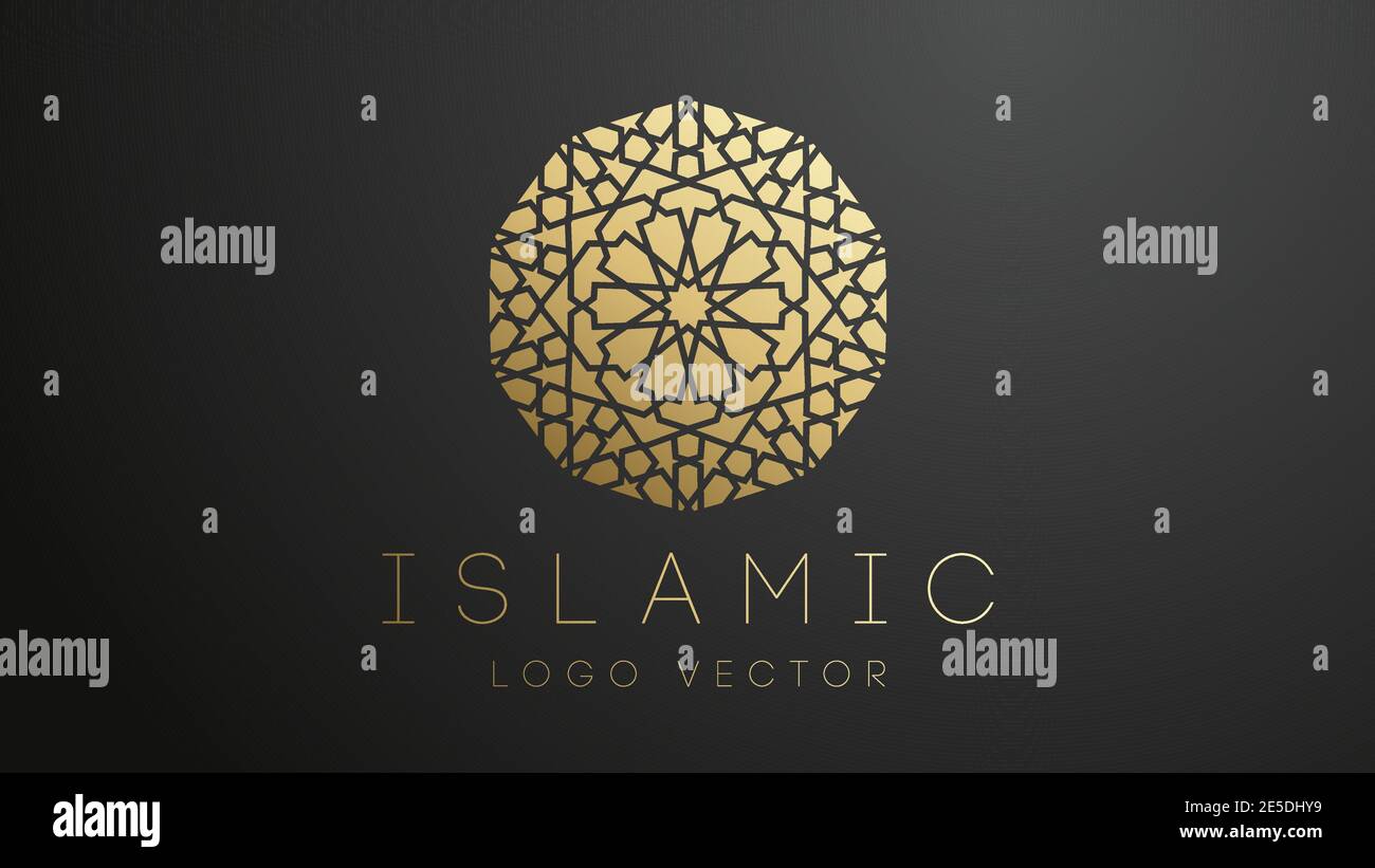 3D Gold Islamic logo. Geometric islamic ornament round mandala. Muslim ...