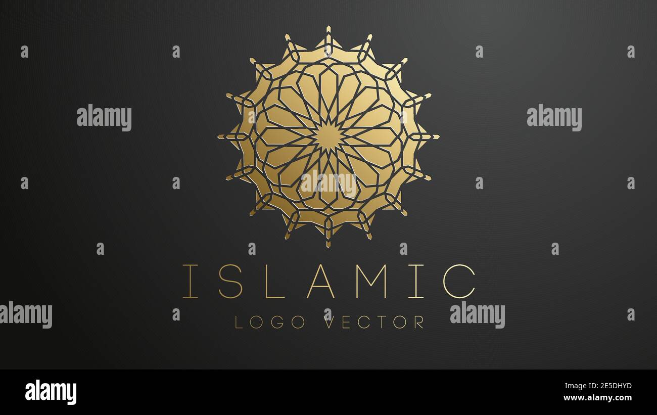 3D Gold Islamic logo. Geometric islamic ornament round mandala. Muslim ...