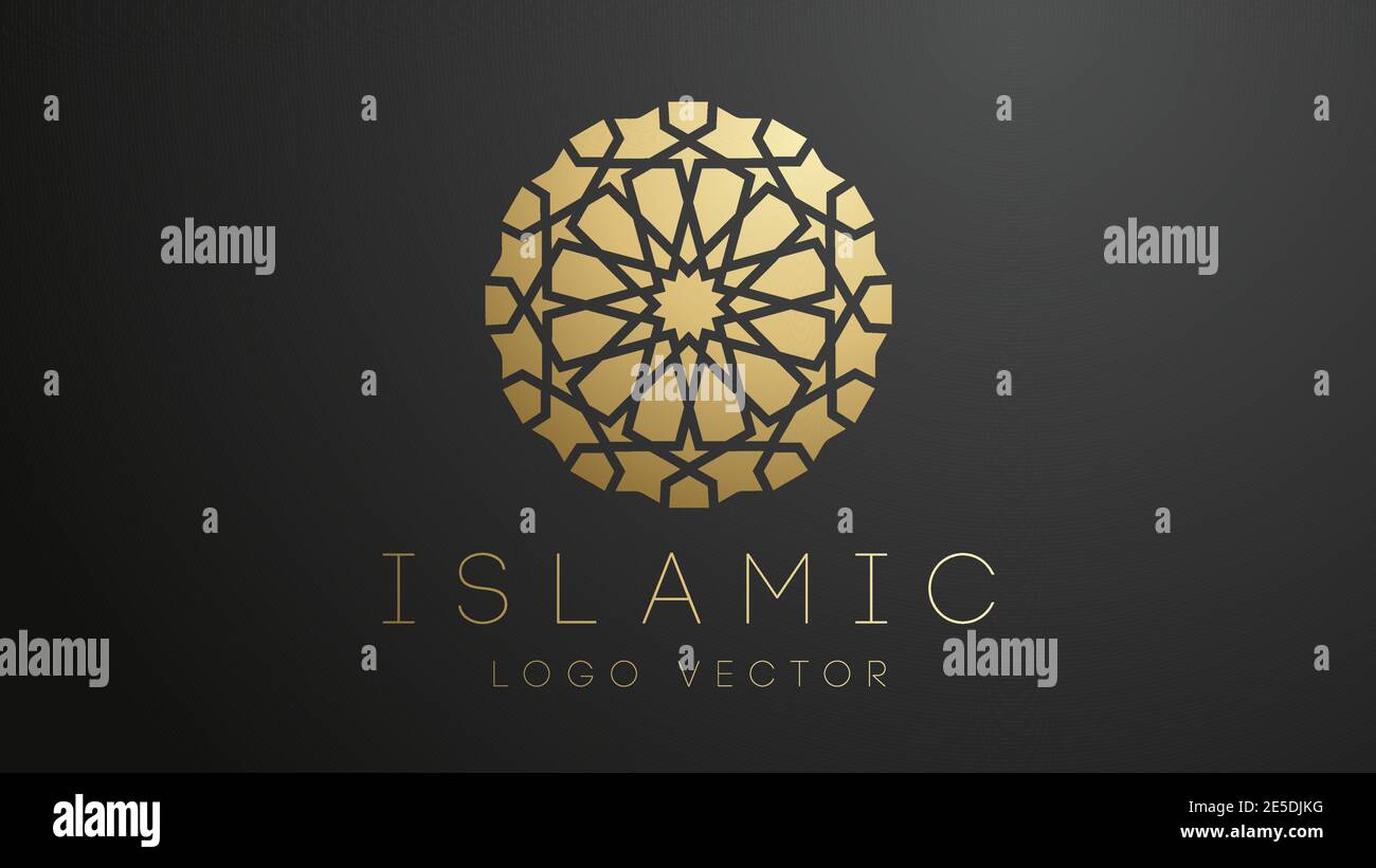 3D Gold Islamic logo. Geometric islamic ornament round mandala. Muslim ...