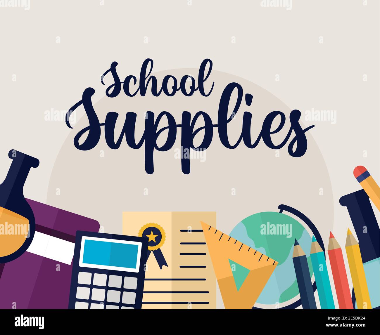 school supplements poster on a beige background Stock Vector Image ...