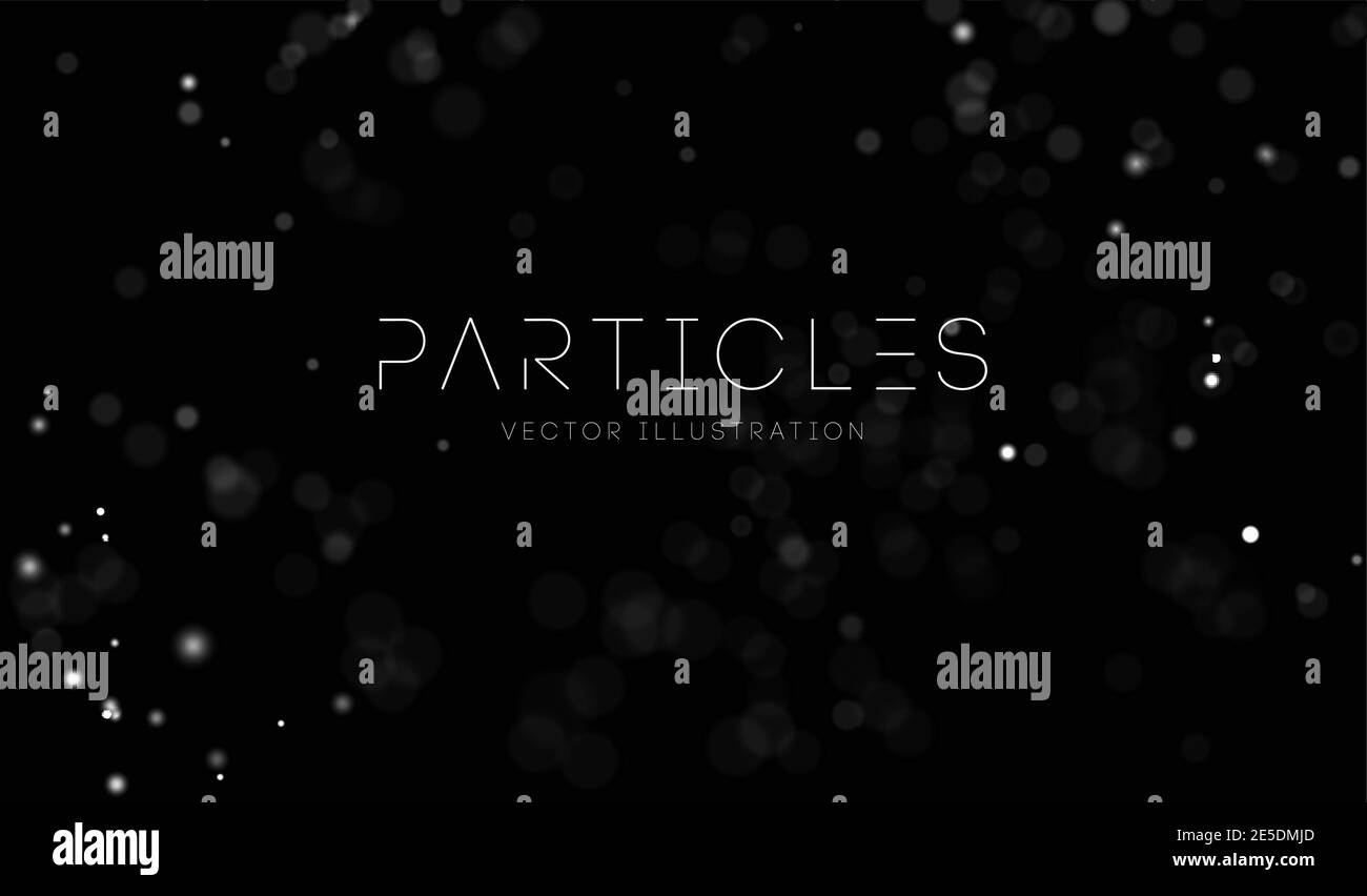 White particles on black background. White data bokeh dust abstract ...