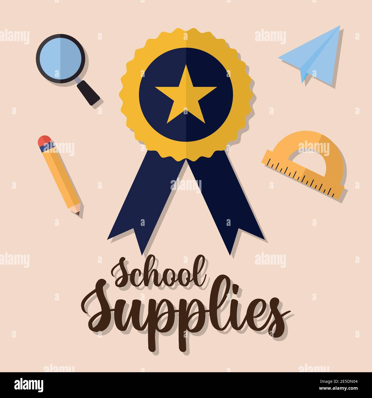 school supplies lettering and bundle of school supplies Stock Vector ...
