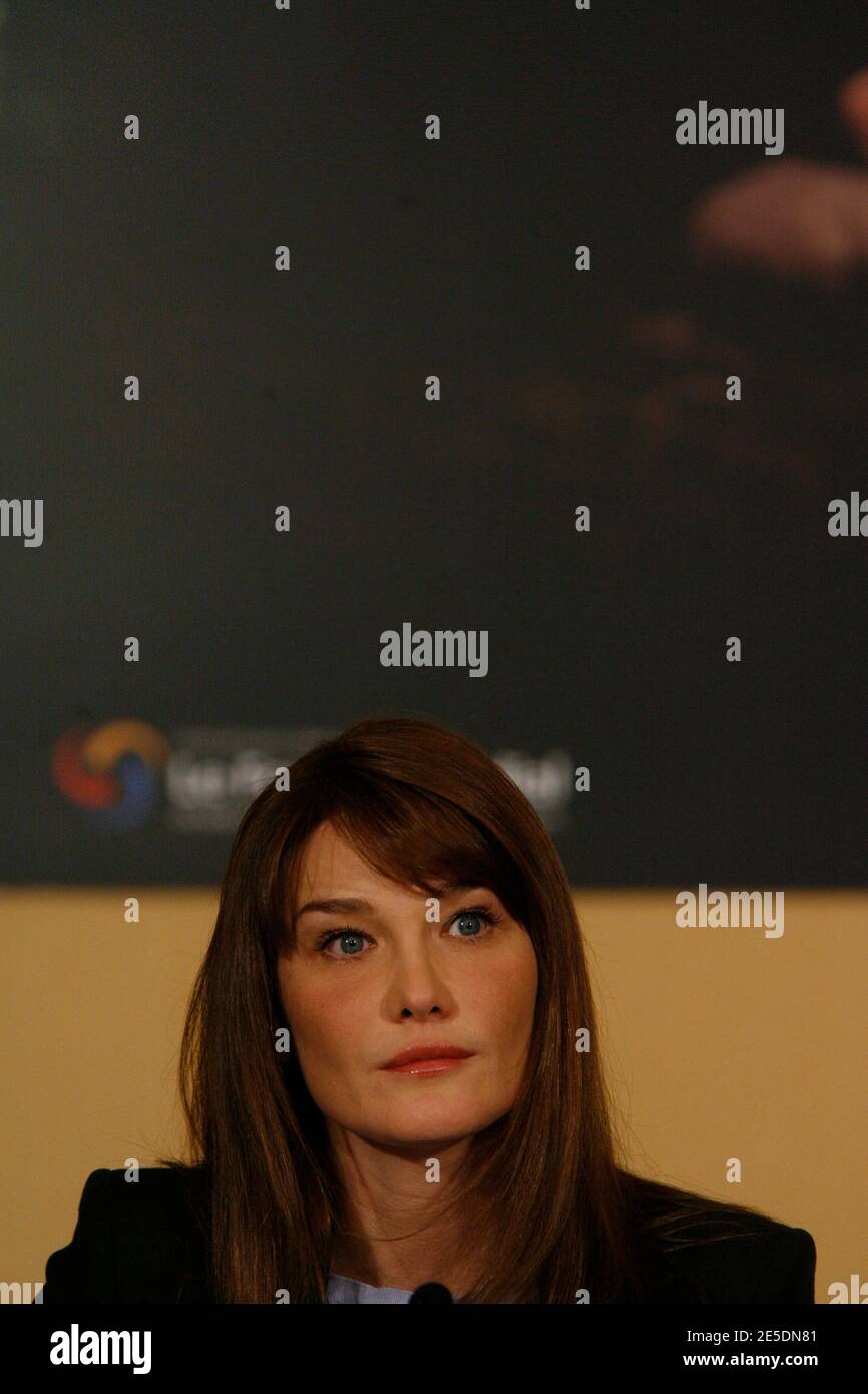 French First Lady Carla Bruni-Sarkozy during a news conference to ...
