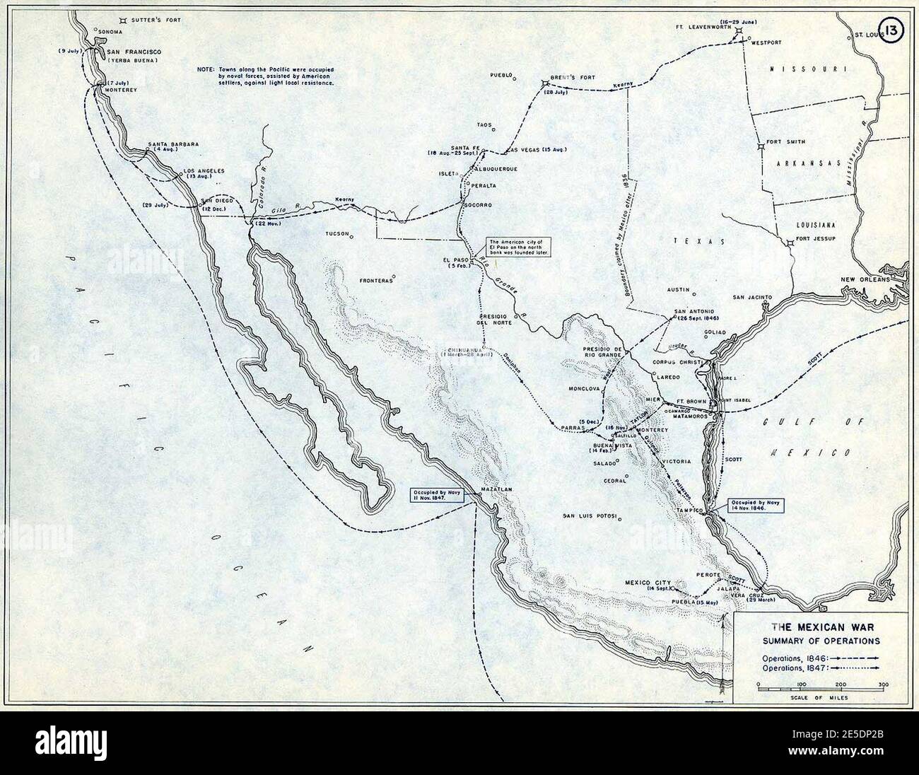 Mexican war map summary 1846 1847 Stock Photo - Alamy