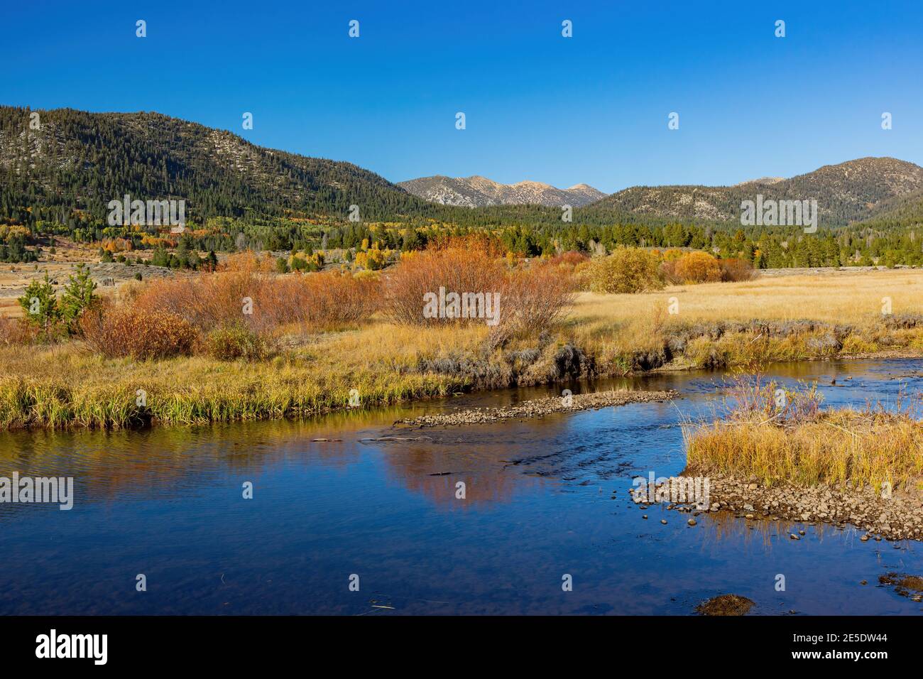 Sunny view with beautiful fall color along the Hope Valley in Lake ...