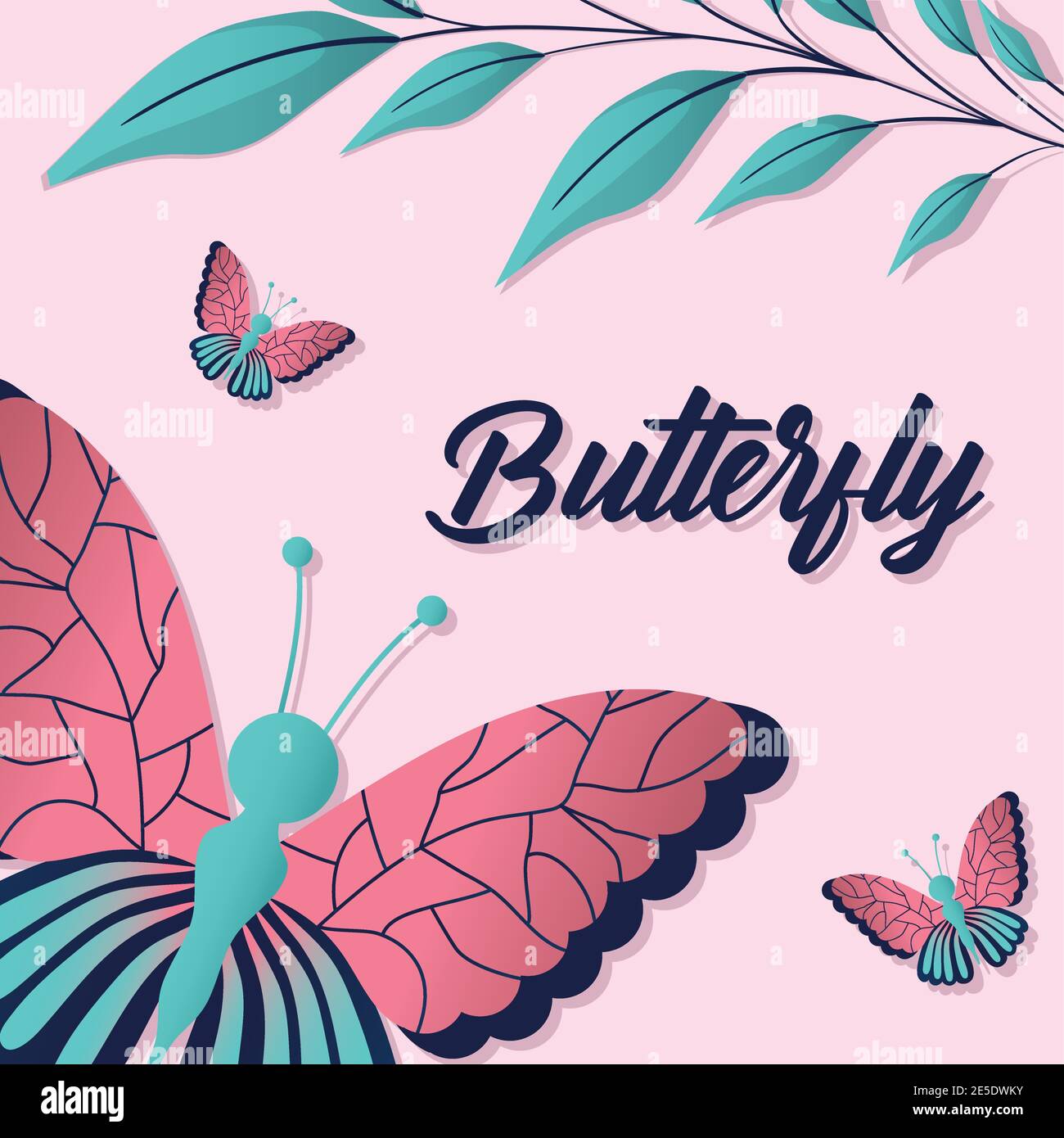 butterfly lettering on a pink background Stock Vector Image & Art - Alamy