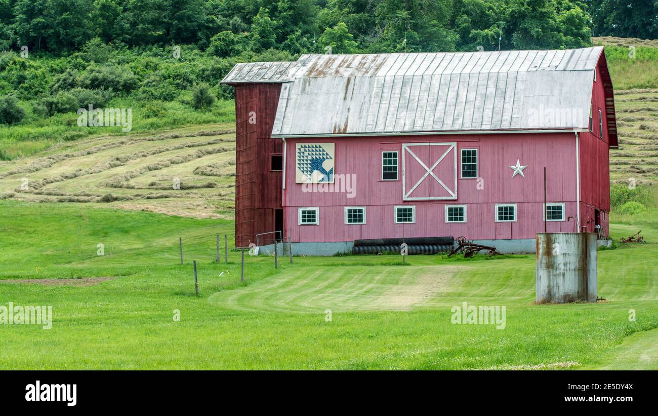 Old red barn with cut hay in the field in rural Ohio Stock Photo - Alamy