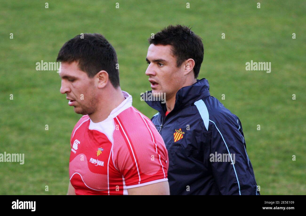 USA Perpignan's Ovidiu Tonita and Daniel Carter during the first ...
