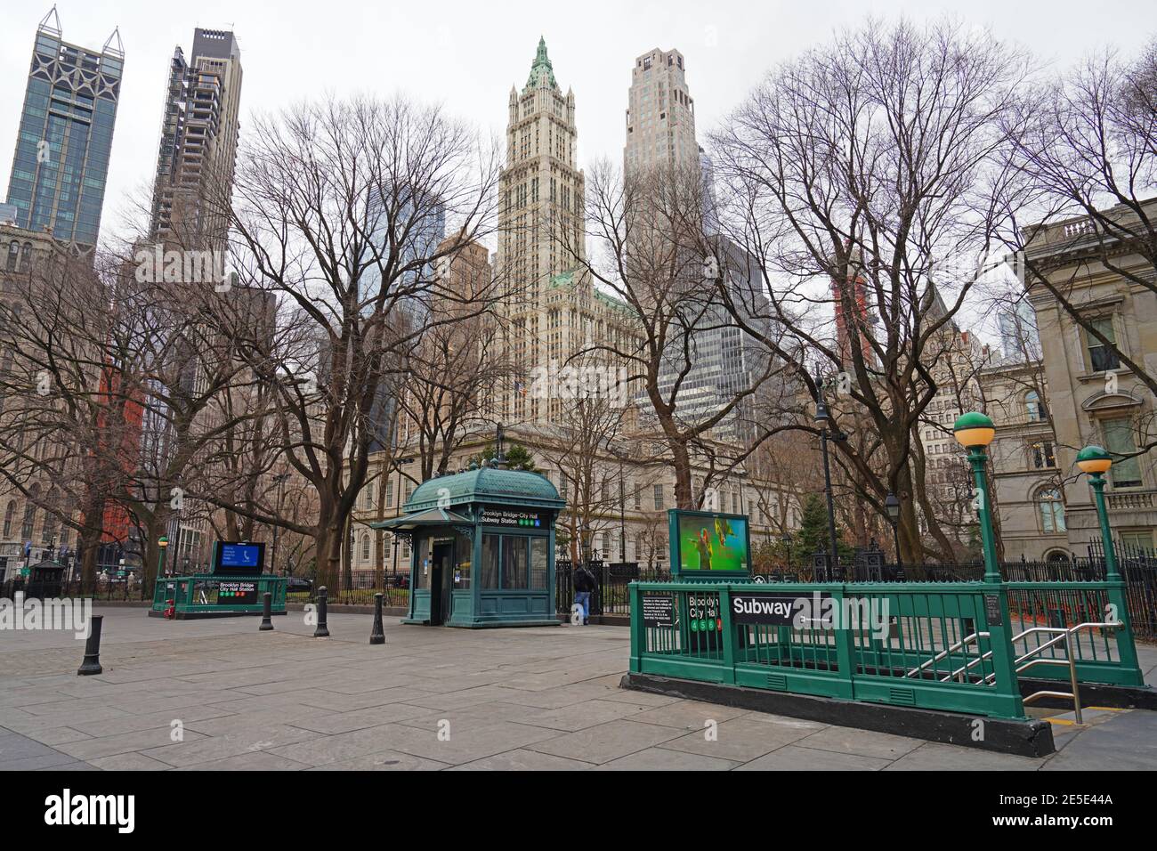 NEW YORK CITY, NY -31 JAN 2020- View of the entrance of the City Hall ...