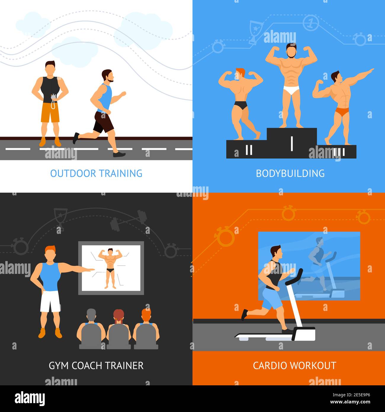 Trainer design concept set with bodybuilding and cardio workout flat ...